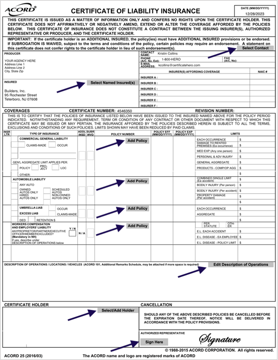 Blank ACORD Form | COI Template
