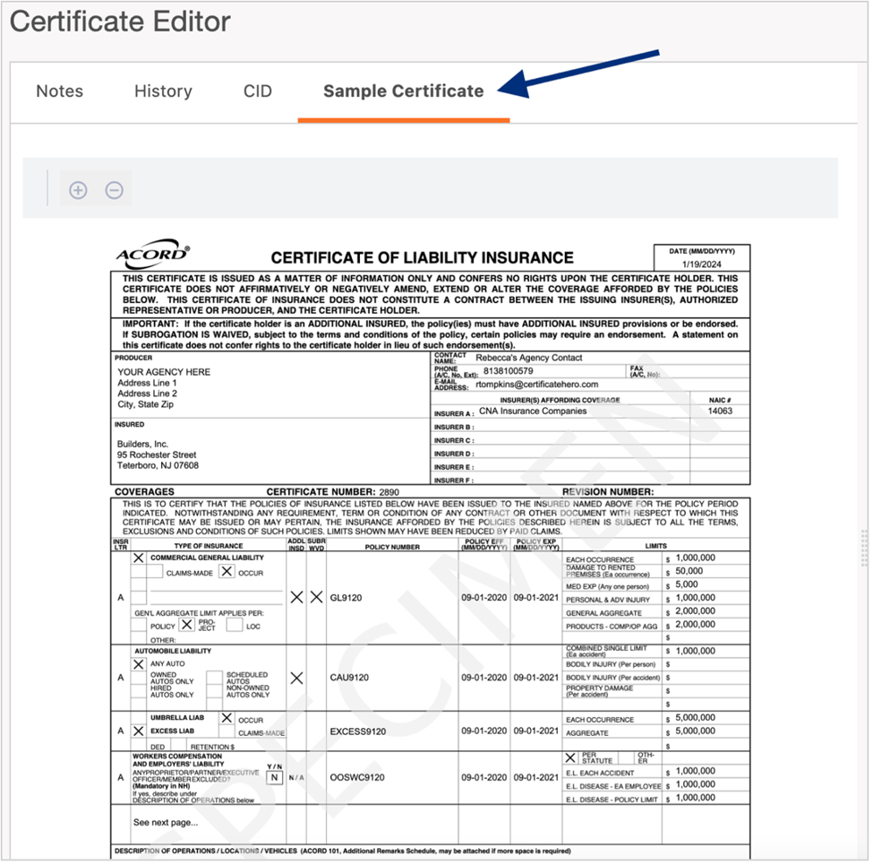 Uploading a Sample Certificate
