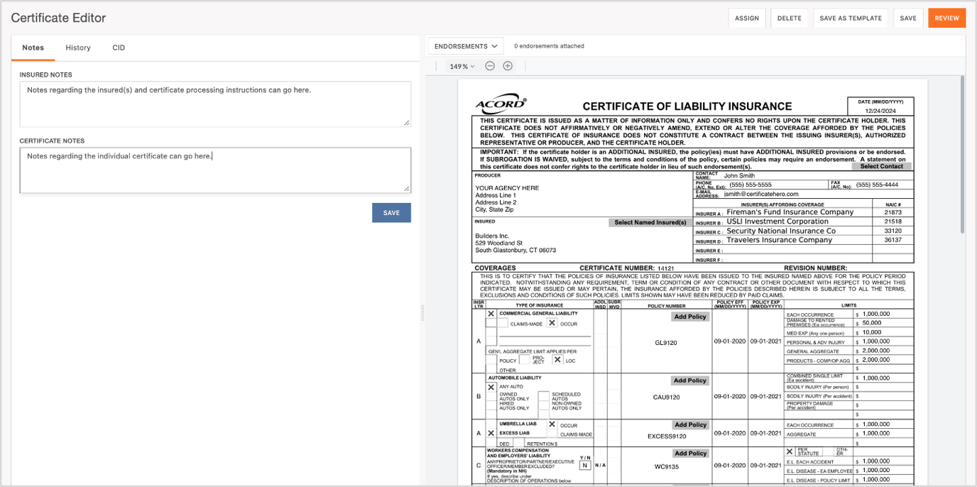 Blank ACORD Form | COI Template