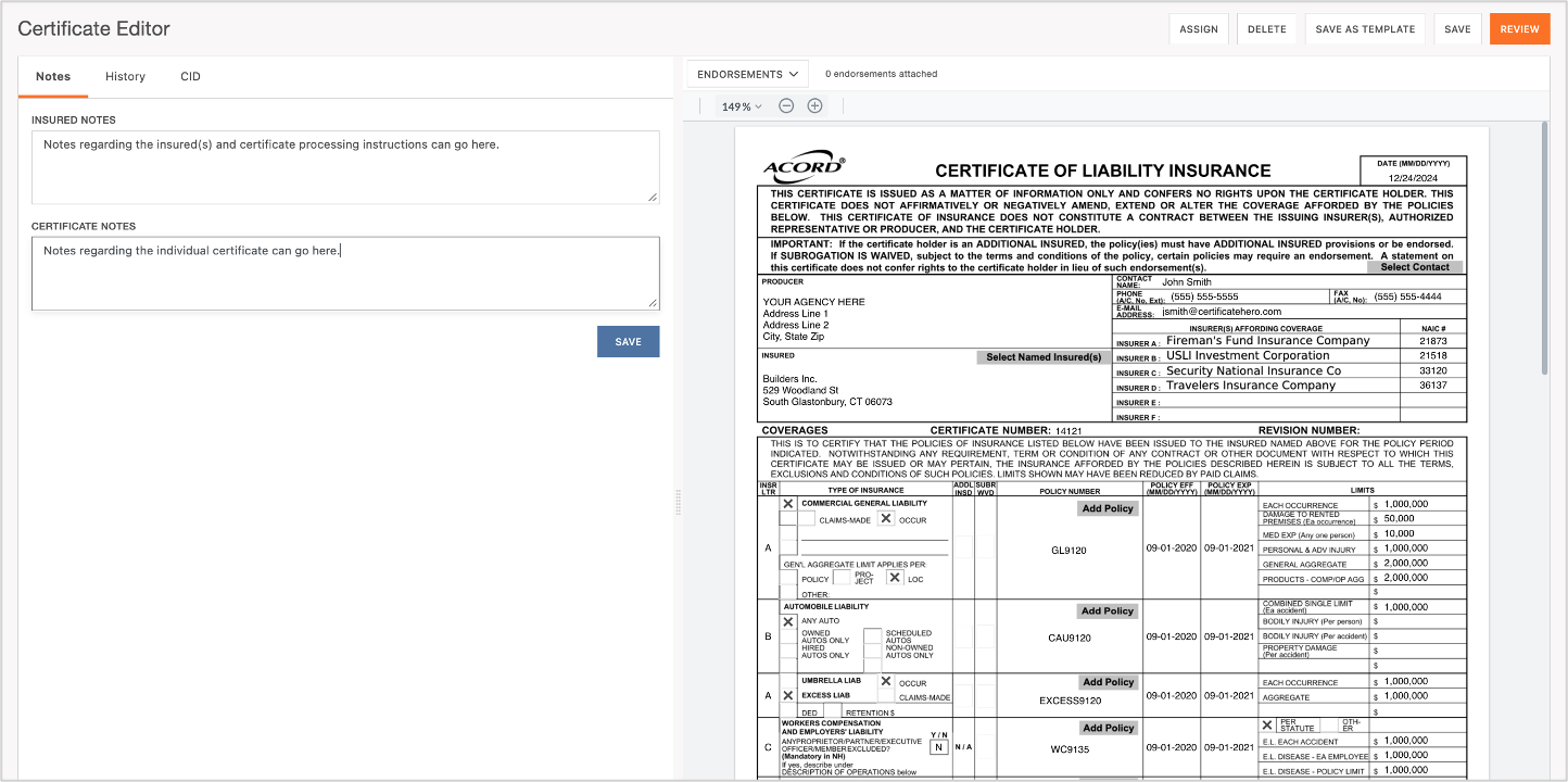 Blank ACORD Form | COI Template